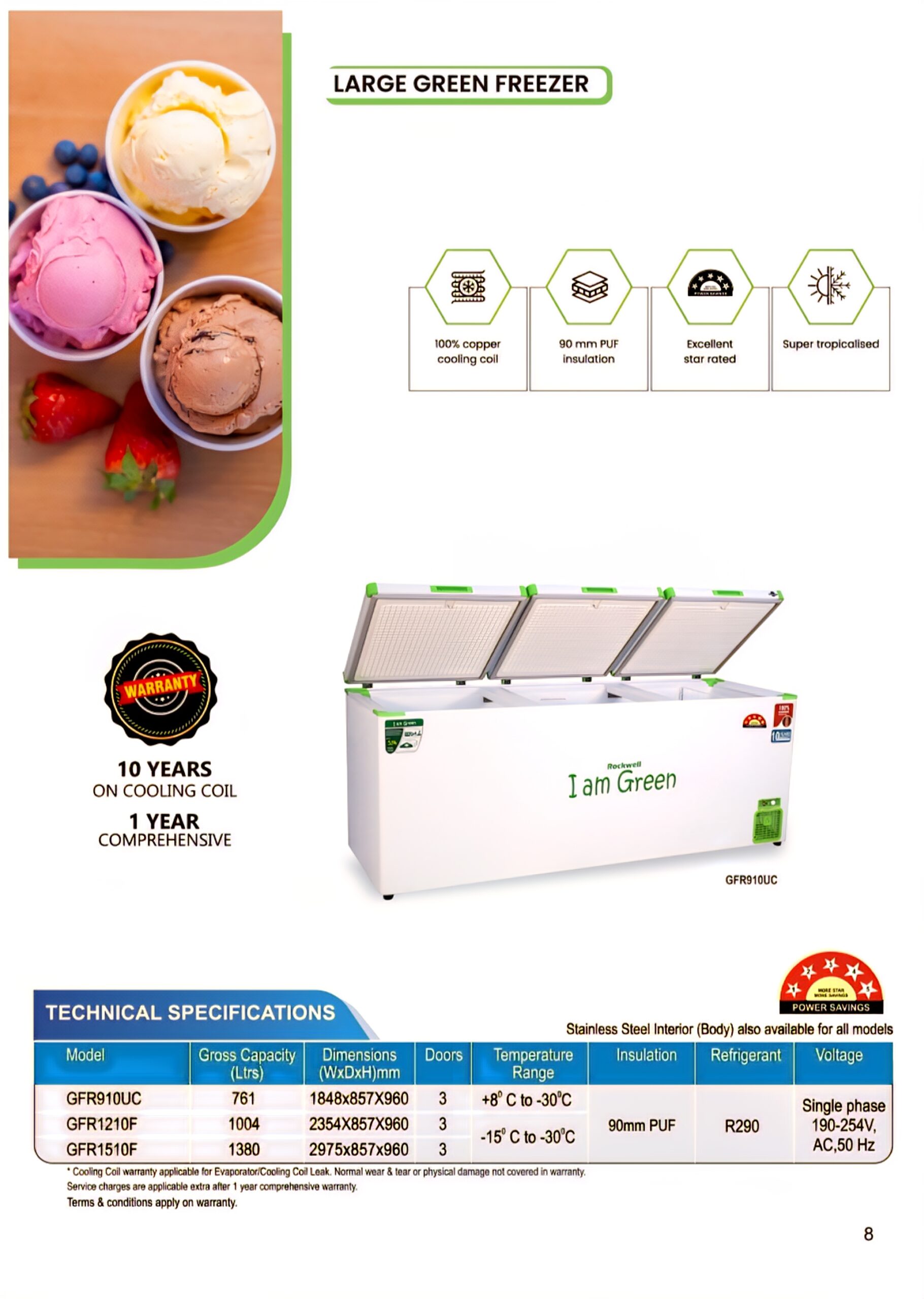 Rockwell Green Deep Freezer 1200 litre GFR1210 - tunmargaircon